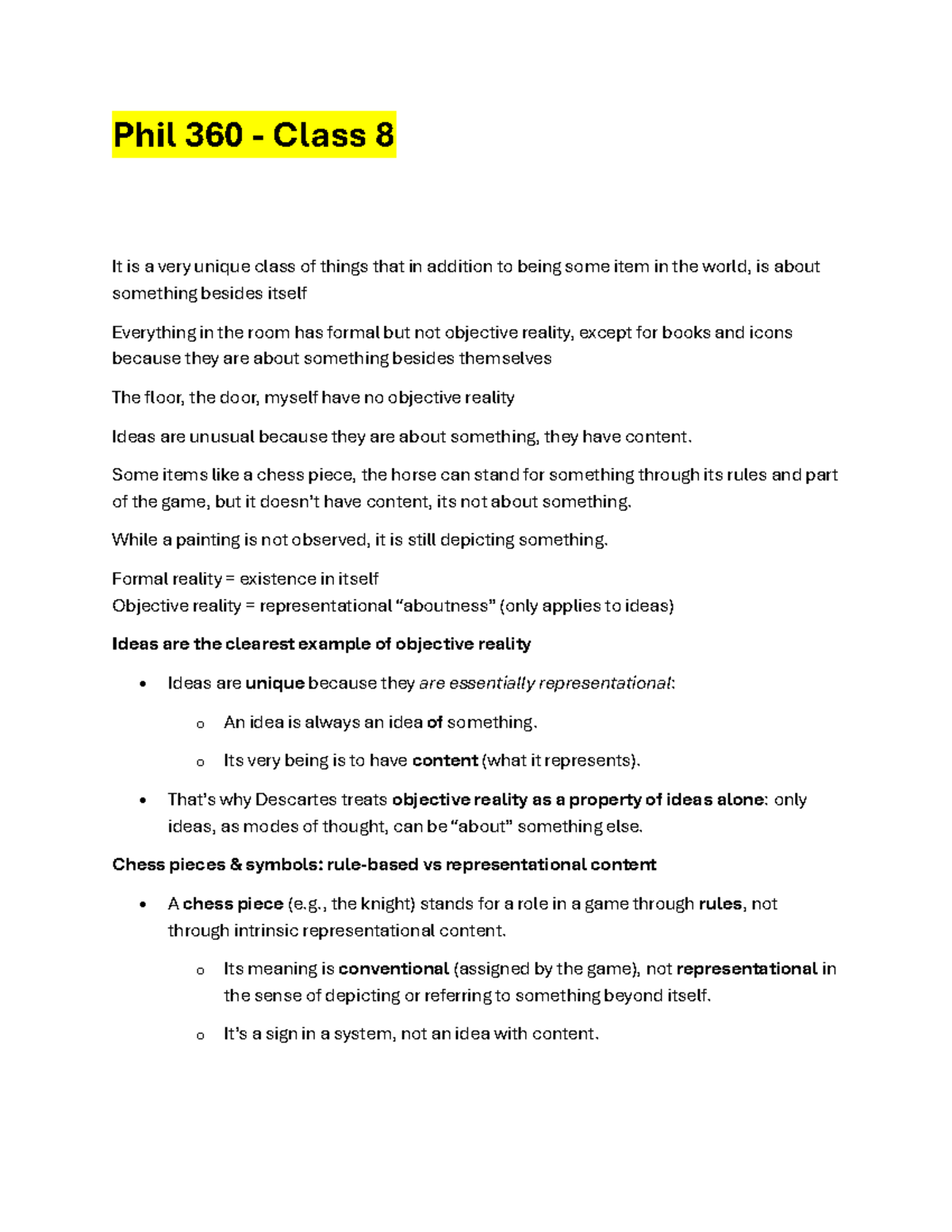 Phil 360 - Class 8: Exploring Descartes' Objective vs. Formal Reality ...