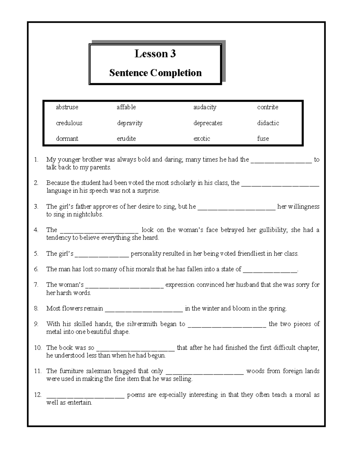 Practice Word Test: Fill in the Blanks - Lesson 3 - Studocu