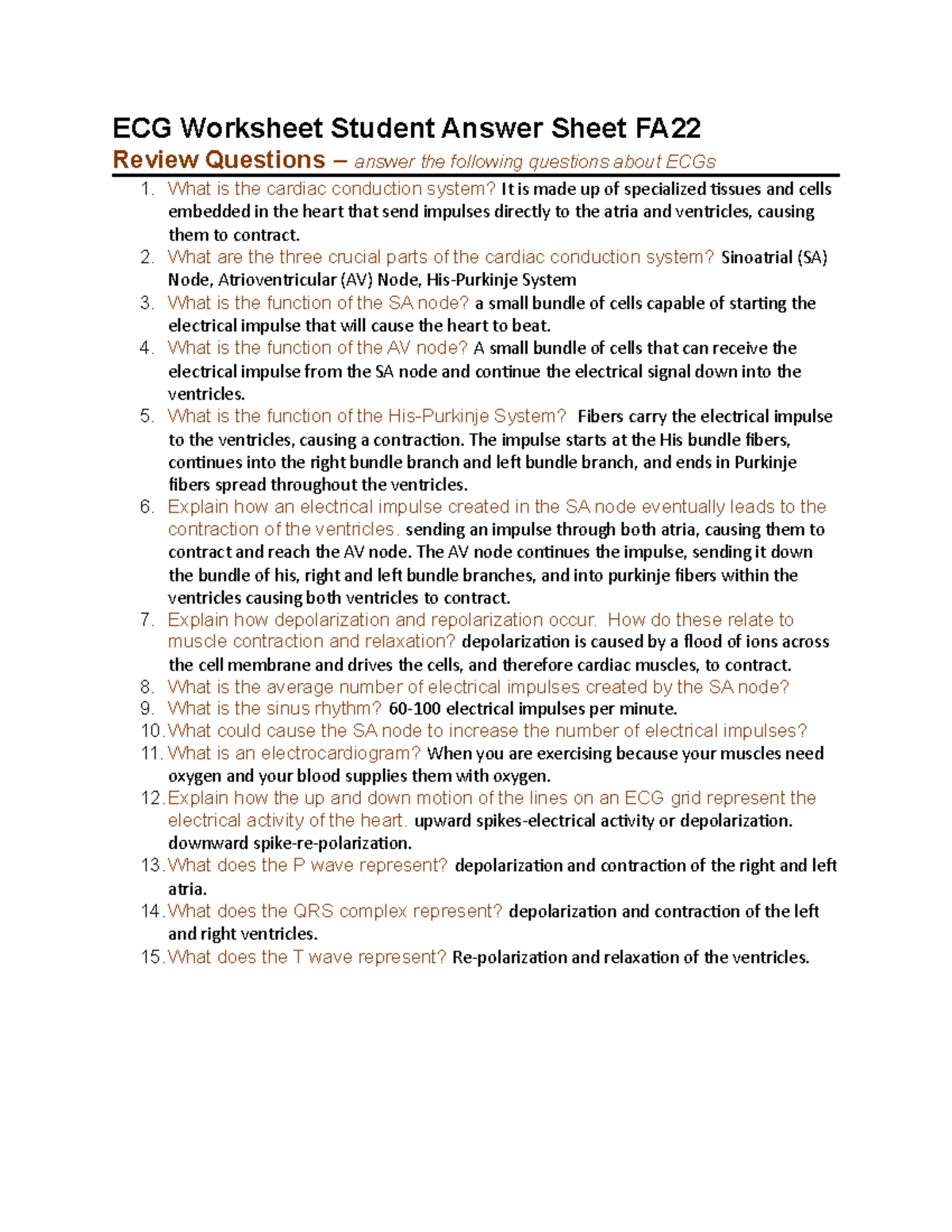 ECG Worksheet SAS FA22 - Comprehensive Review Questions & Answers - Studocu