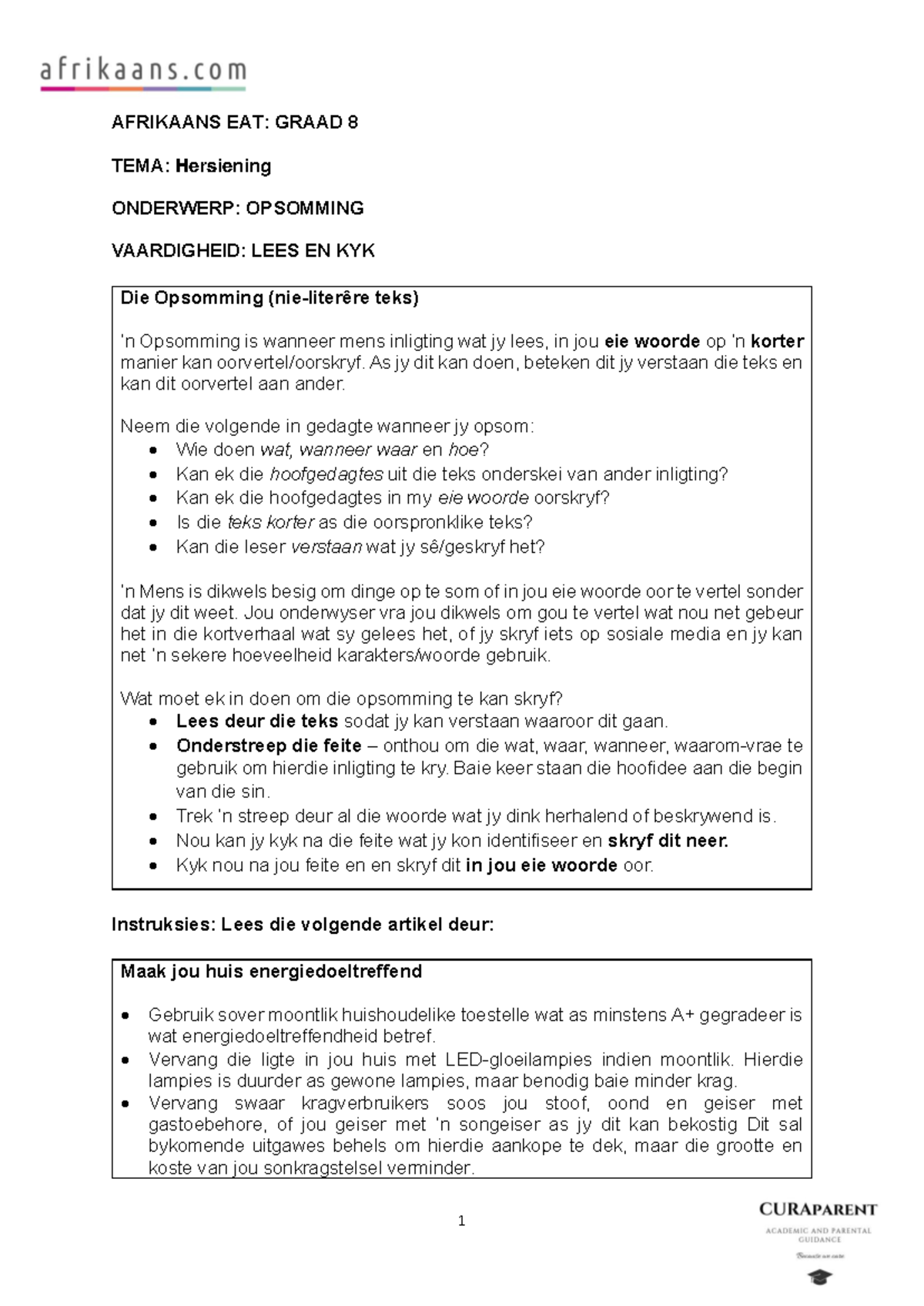 Gr 8 EAT: Hersiening van Opsomming Vaardighede en Taktieke - Studocu