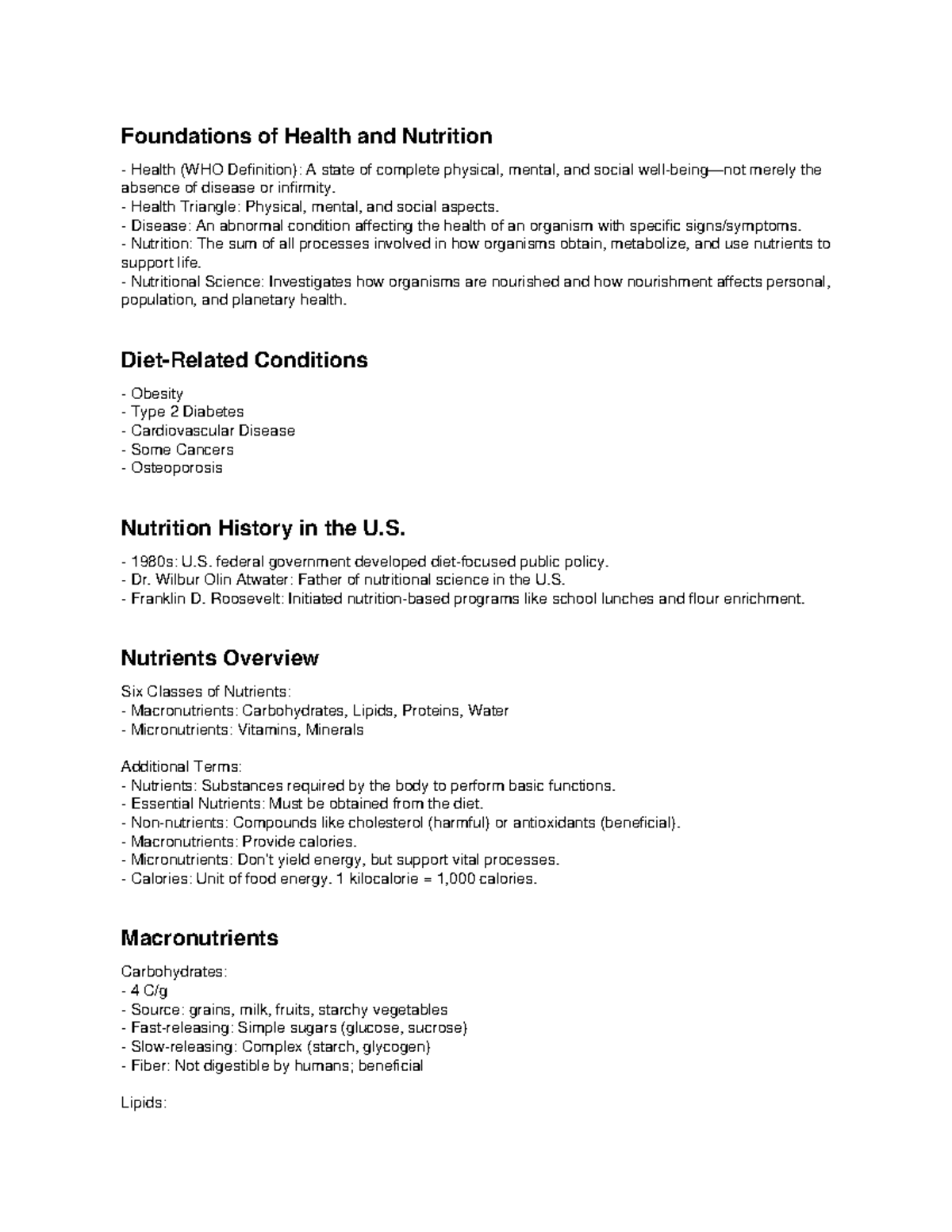 Nutrition Study Guide: Foundations of Health and Nutrition - Studocu