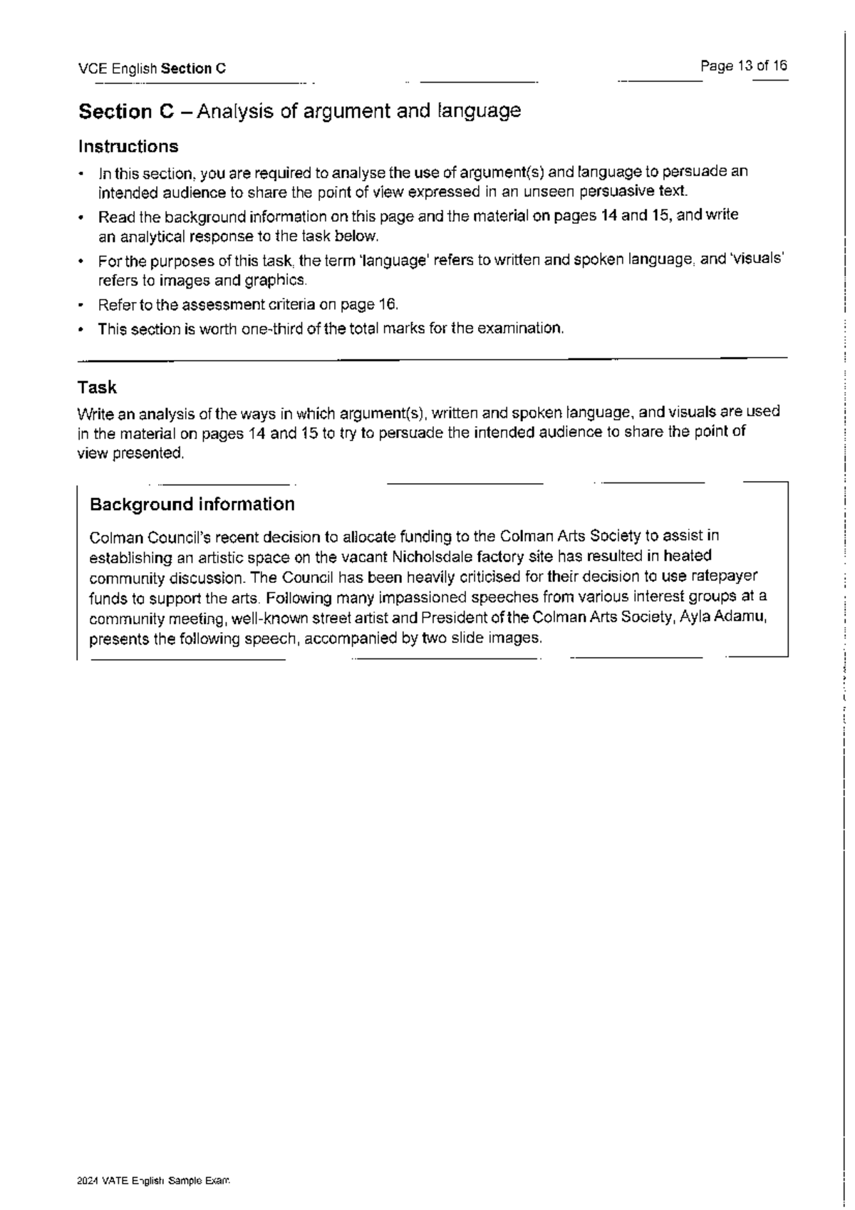 VCE English Section C: Analysis of Argument & Language Techniques - Studocu