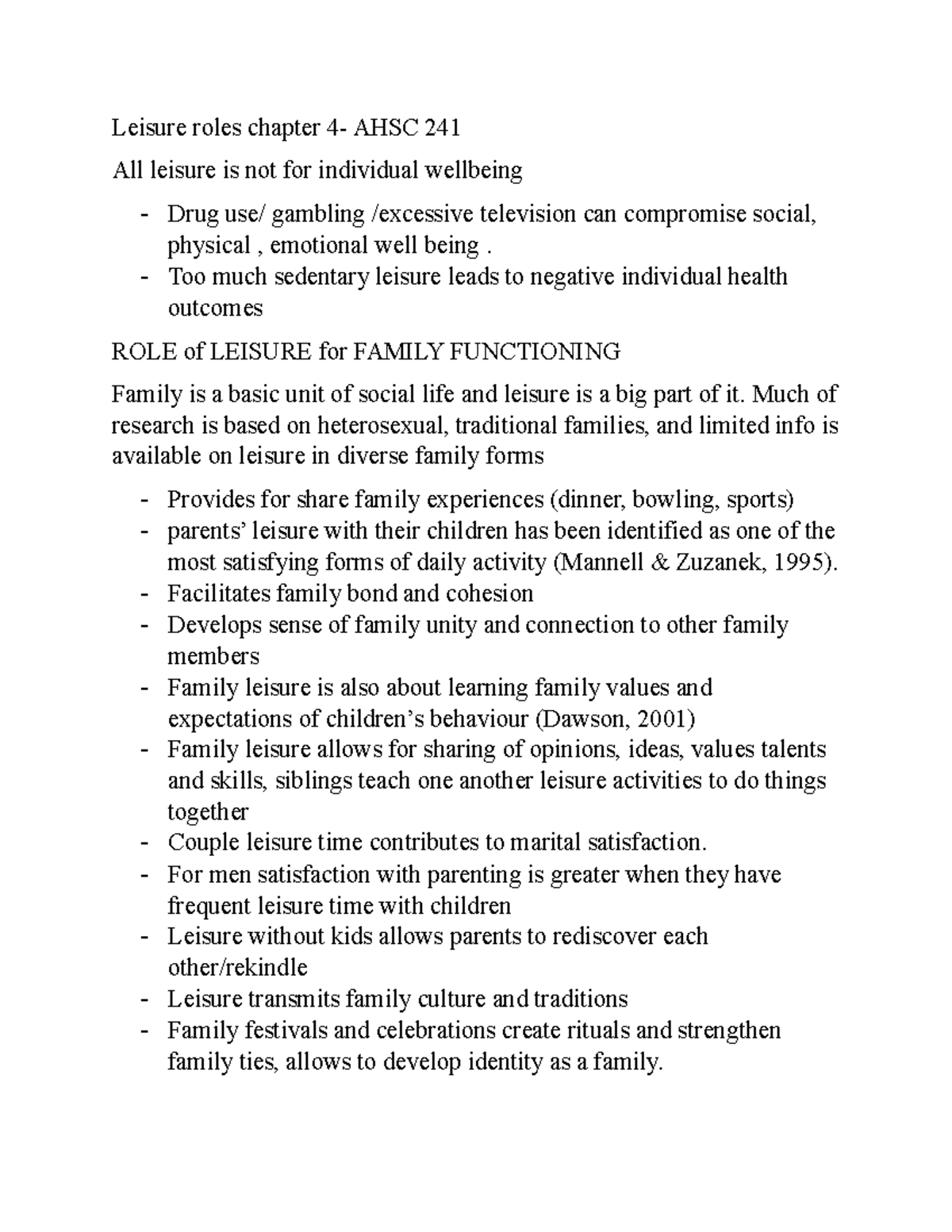 Leisure Roles and Family Functioning: Insights from AHSC 241 Chapter 4 ...
