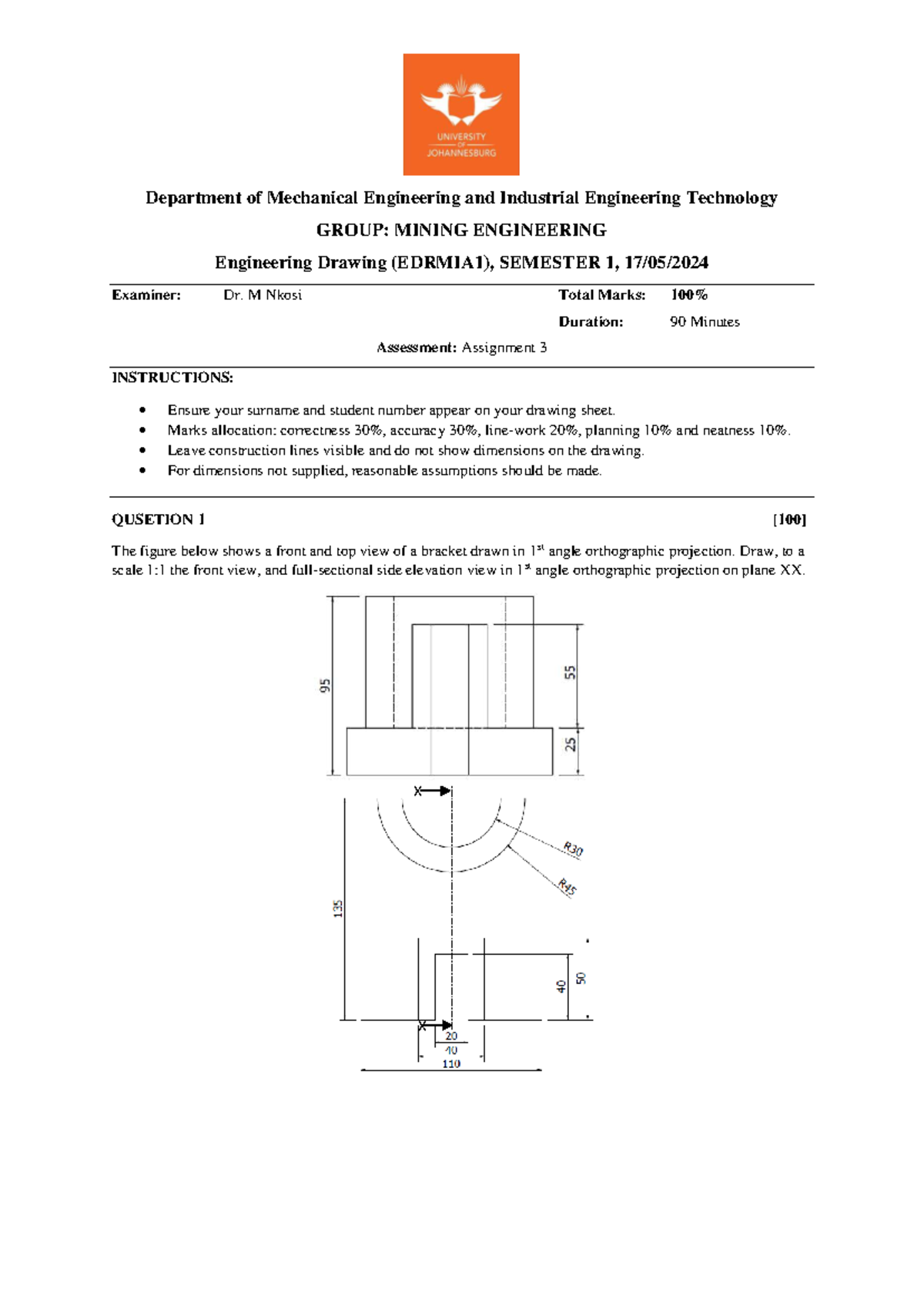 Assignment 3: Engineering Drawing (EDRMIA1) - Mining Engineering - Studocu