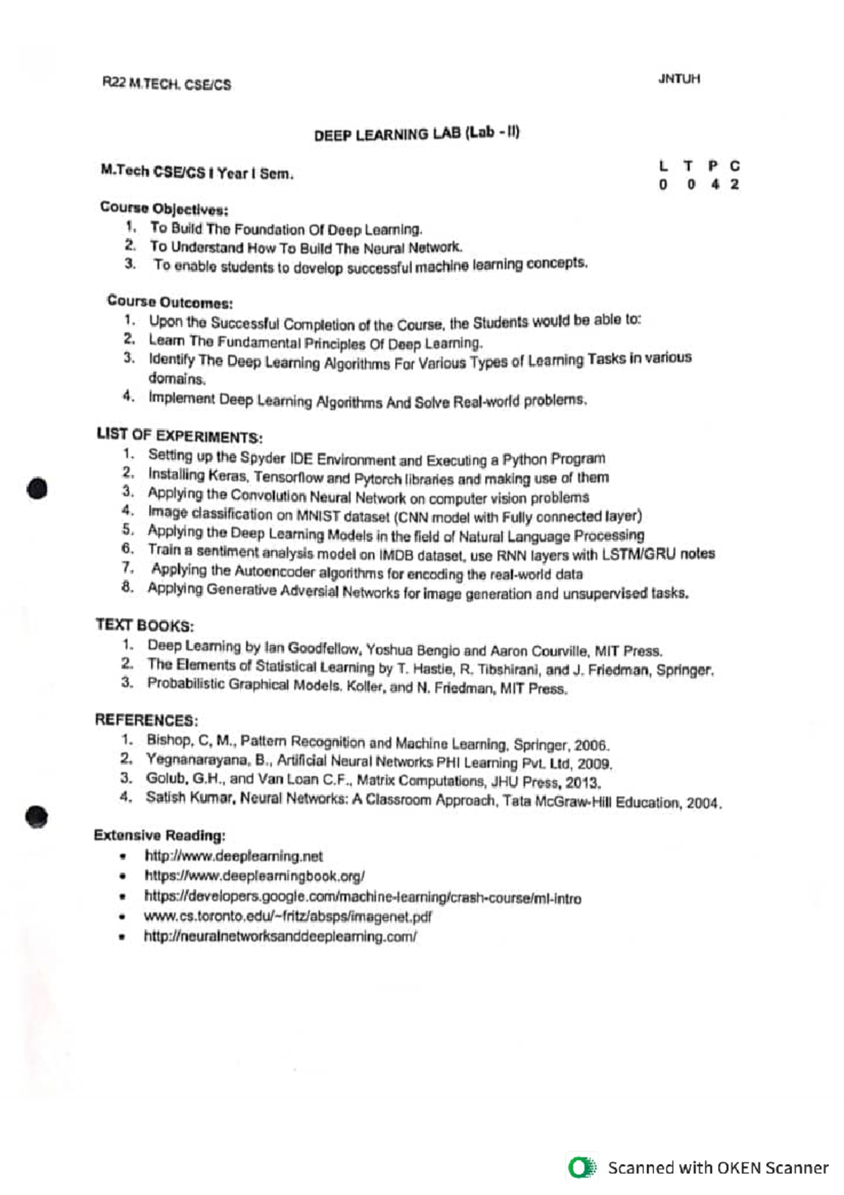 R22 M. JNTUH DEEP LEARNING LAB II Manual for M I Year I Sem - Studocu