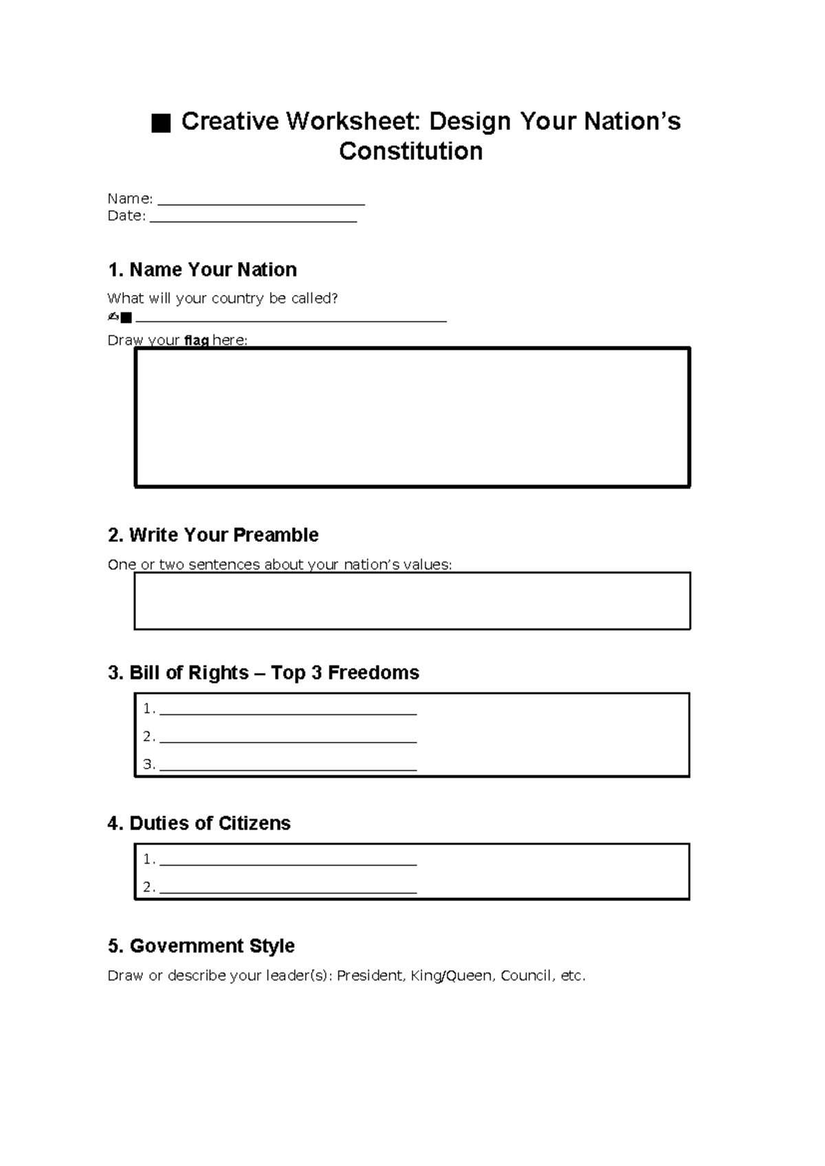 Creative Constitution Worksheet - Criminology - 1. 2. 3. 1. 2. Creative ...