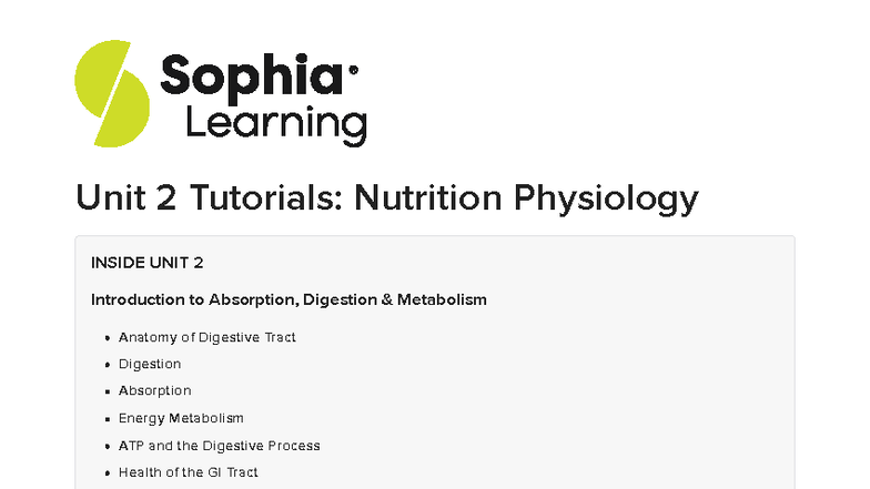Unit 2 tutorials nutrition physiology - Unit 2 Tutorials: Nutrition ...