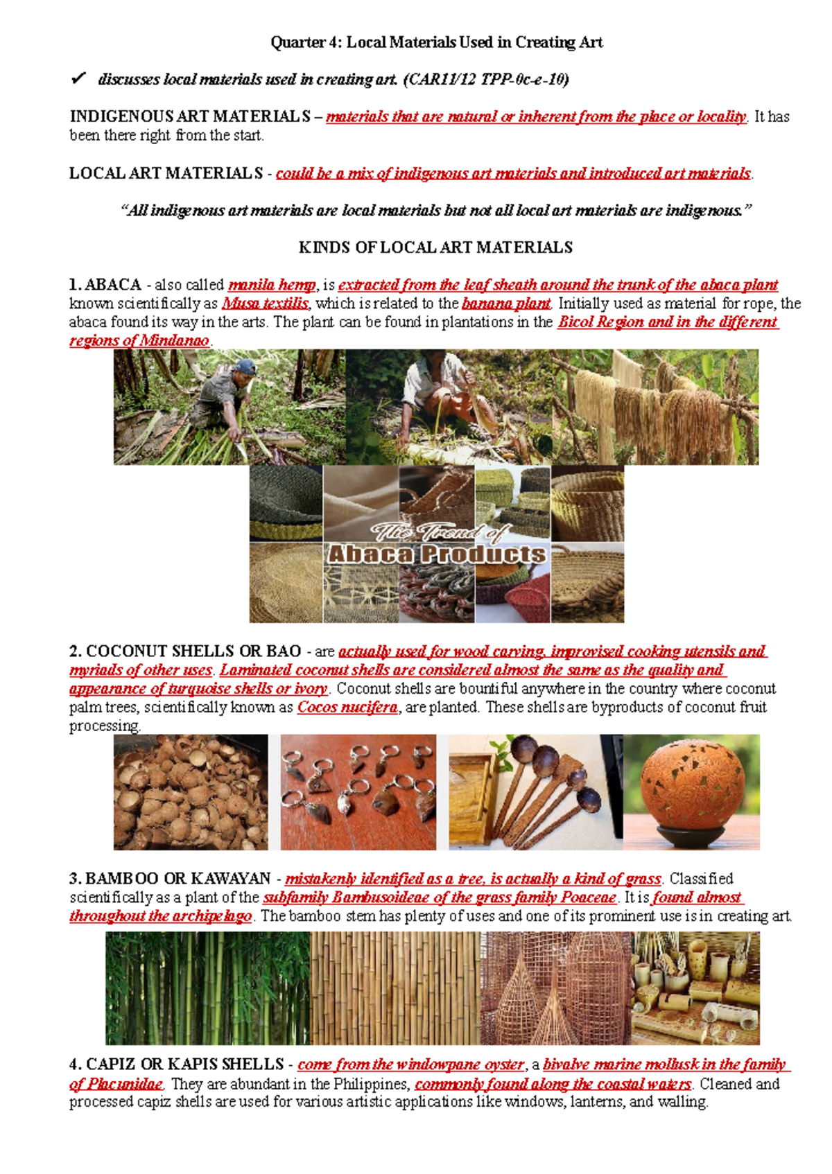 CPAR-Module-10: Notes on Local Materials in Art Creation - Studocu