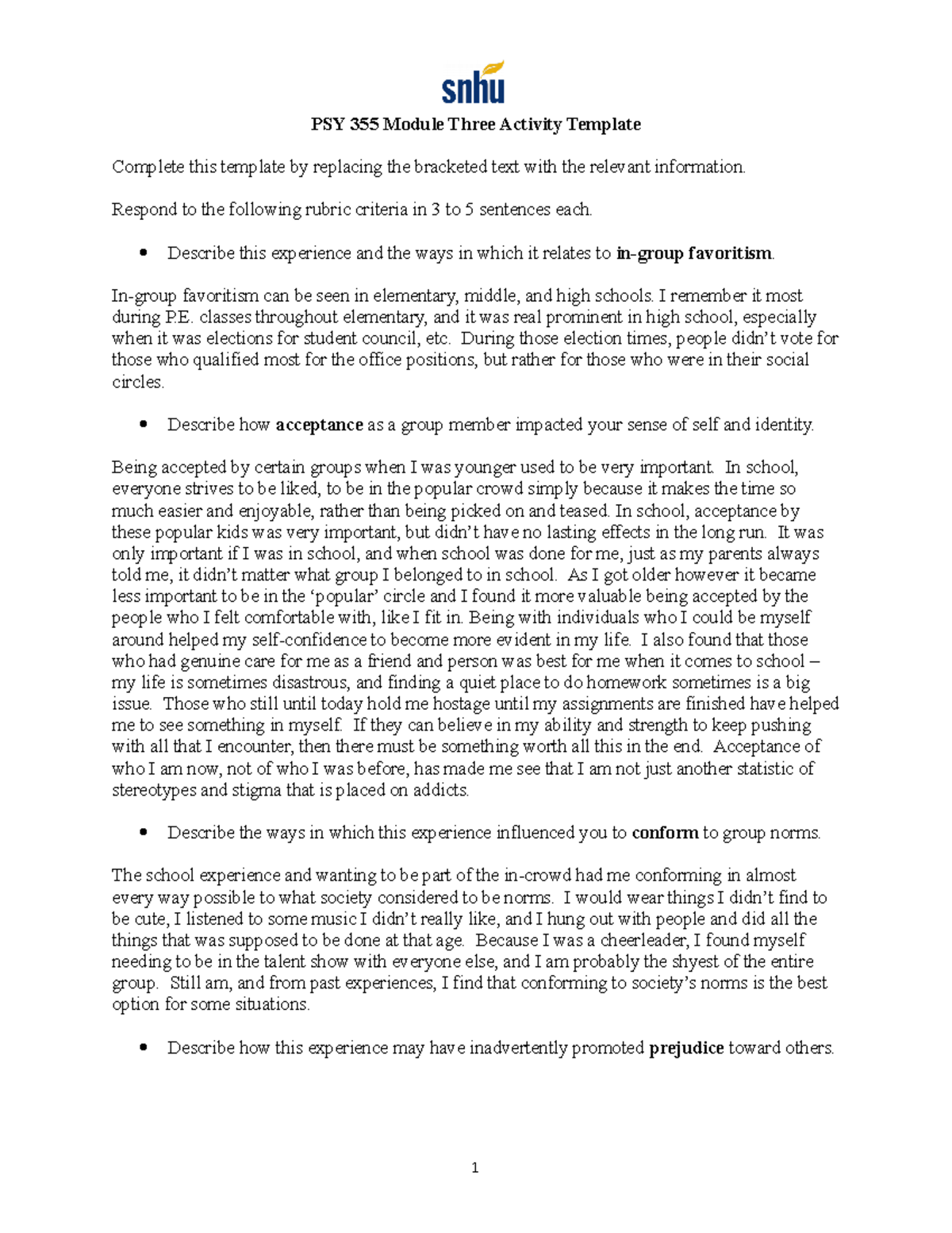 Module 3 activity - received an a for this one - PSY 355 Module Three ...