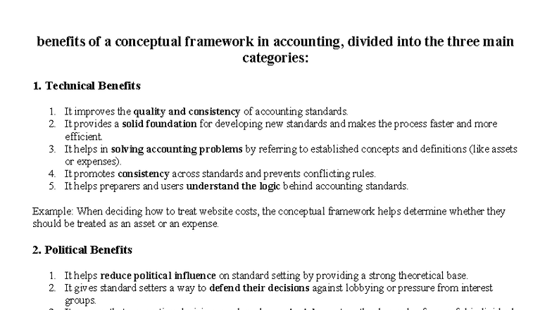 Benefits of a Conceptual Framework in Accounting (501 AI) - Studocu