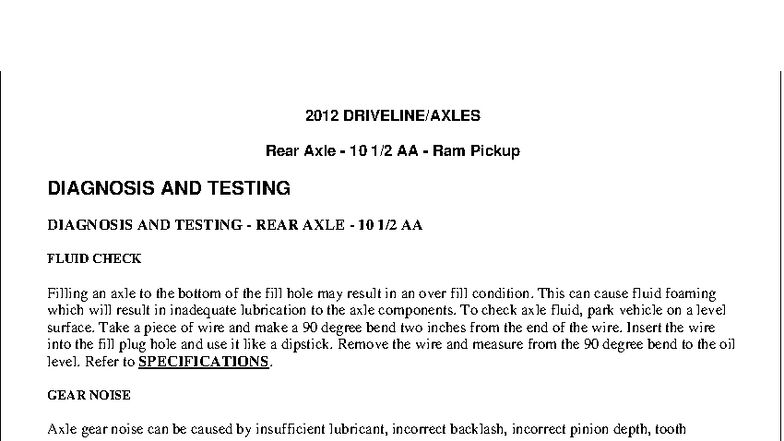 SM 63 - 2012 Rear Axle Diagnosis & Testing Guide - Studocu