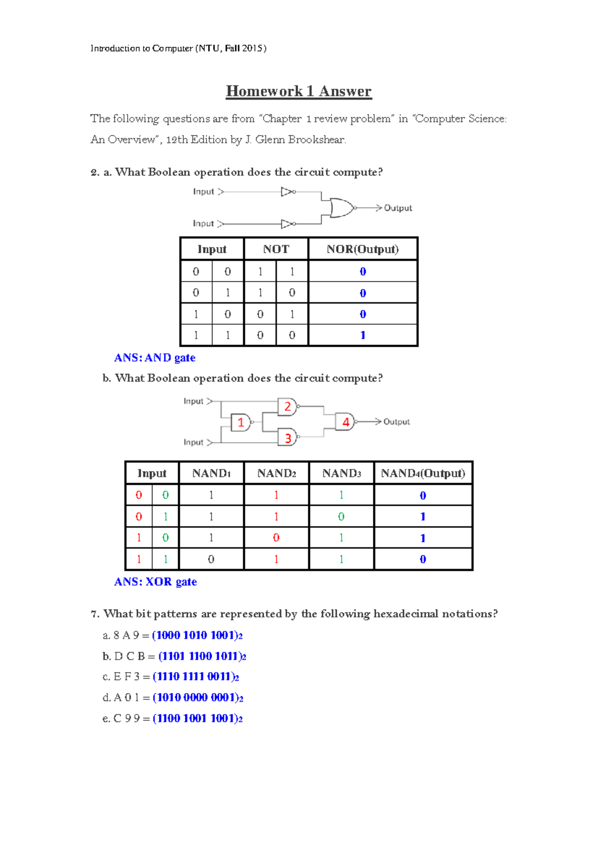 Hw1 ans - Hw1 ans - CS - Homework 1 Answer The following questions are from