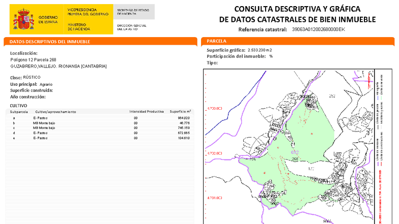 Consulta Gráfica de Datos Catastrales - Parcela 268 (39063 A012002 ...