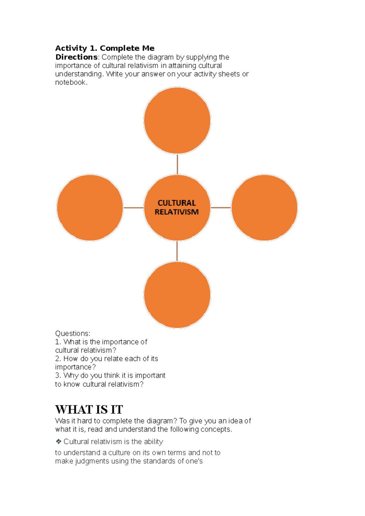 Activity 3: Understanding the Importance of Cultural Relativism - Studocu