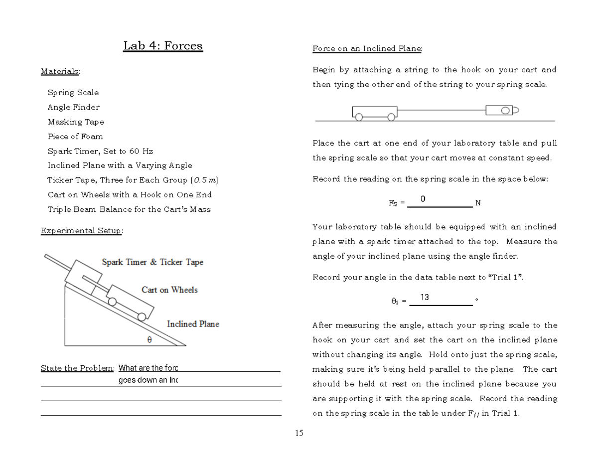 lab 4.1 forces - pHet lab - Lab 4: Forces Materials: Spring Scale Angle ...