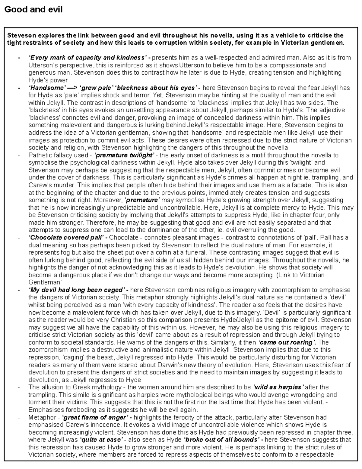 Theme of Good and Evil in Jekyll and Hyde - GCSE Grade 9 Notes - Studocu