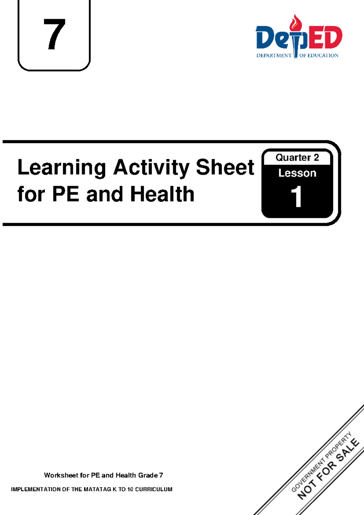 Q2 PE and Health 7 Lesson 1: Activity Guide for Week 1 - Studocu