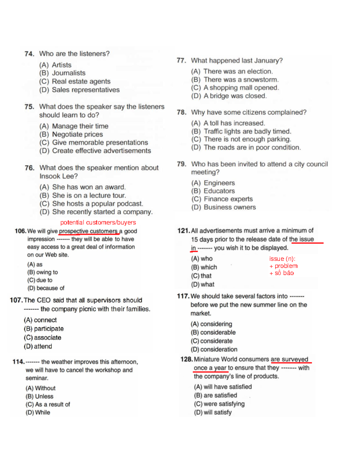 Practice Part 4 & 5 - English Listening Comprehension - Studocu