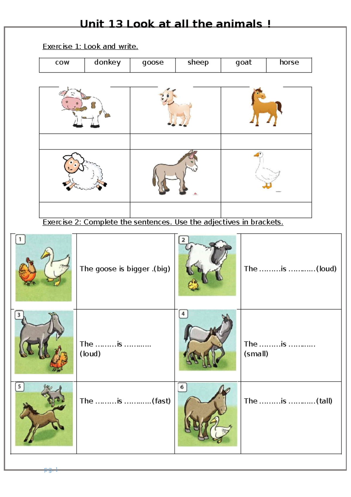 Unit 13 - Look at All the Animals! Exercises and Comparatives Guide ...