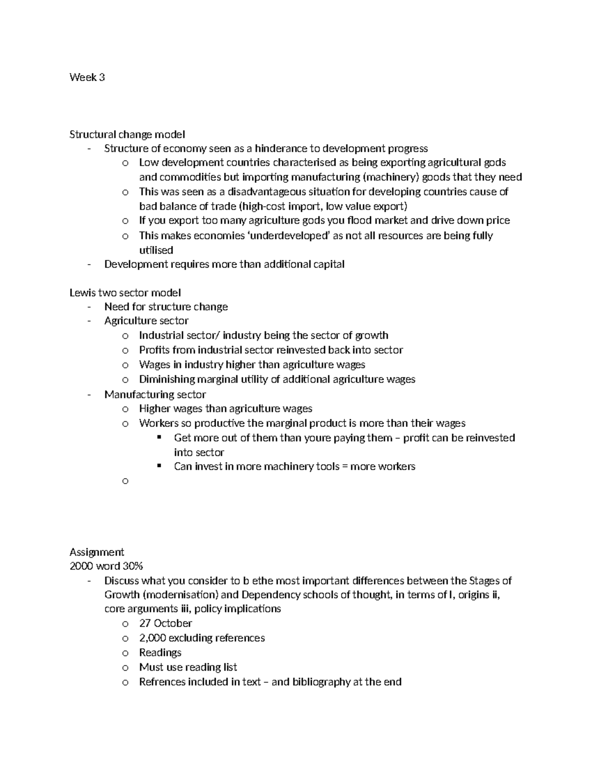 Week 3 - Structural Change Model & Assignment Overview - Studocu