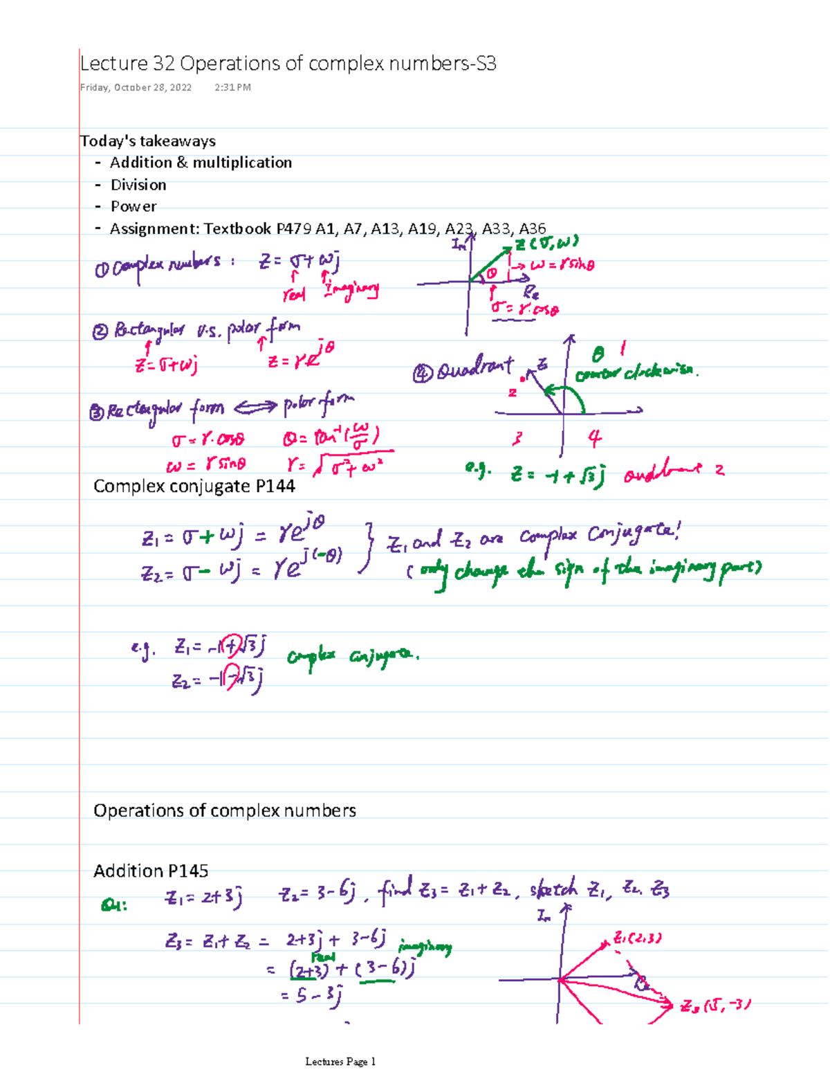 Lecture 32 Operations of complex numbers - Engg1500 - Today's takeaways ...
