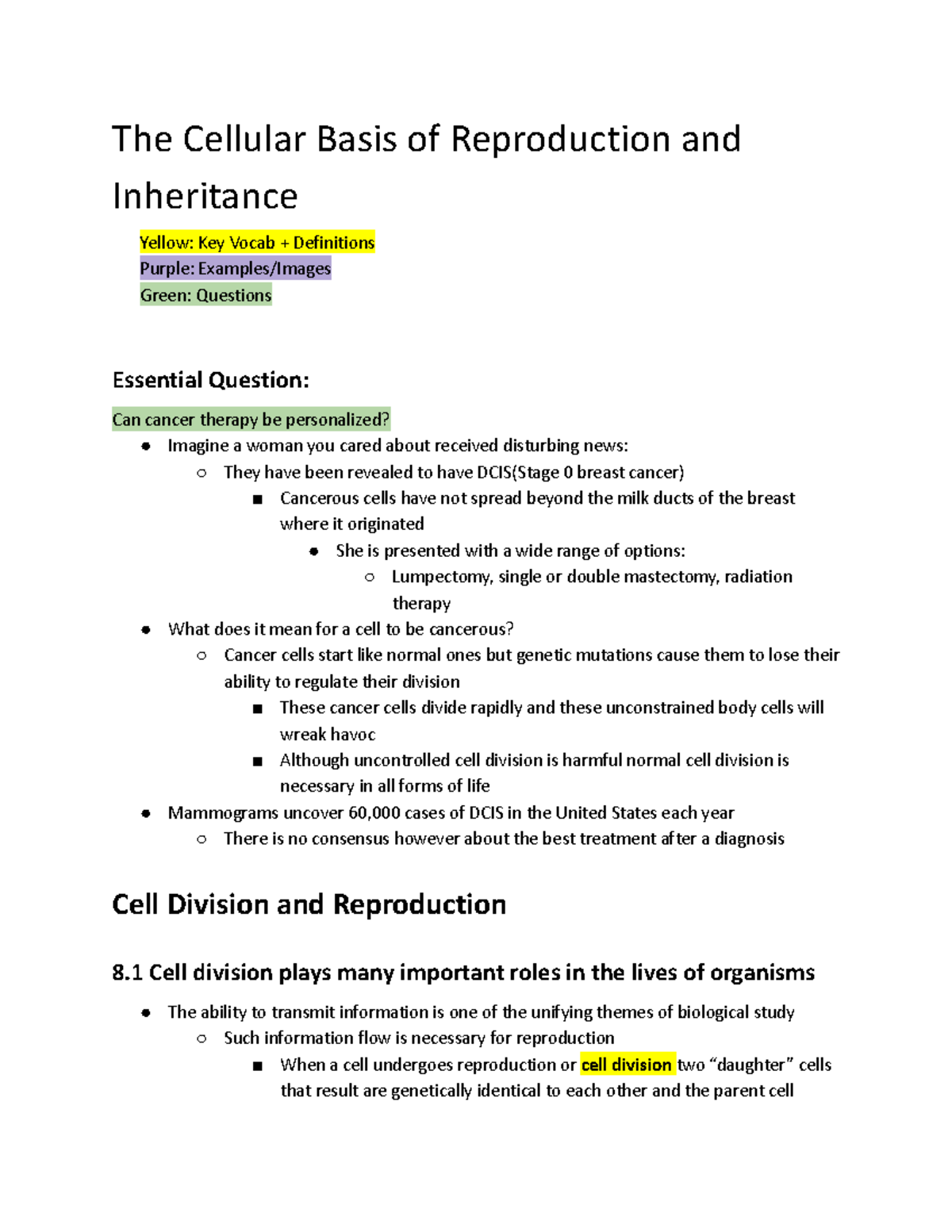 Cellular Basis of Reproduction & Inheritance: Key Concepts & Cancer ...