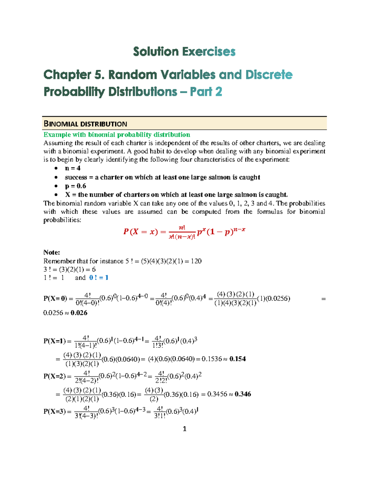 Solution Ex Chapter 5 Part 2: Binomial Distribution Examples - Studocu
