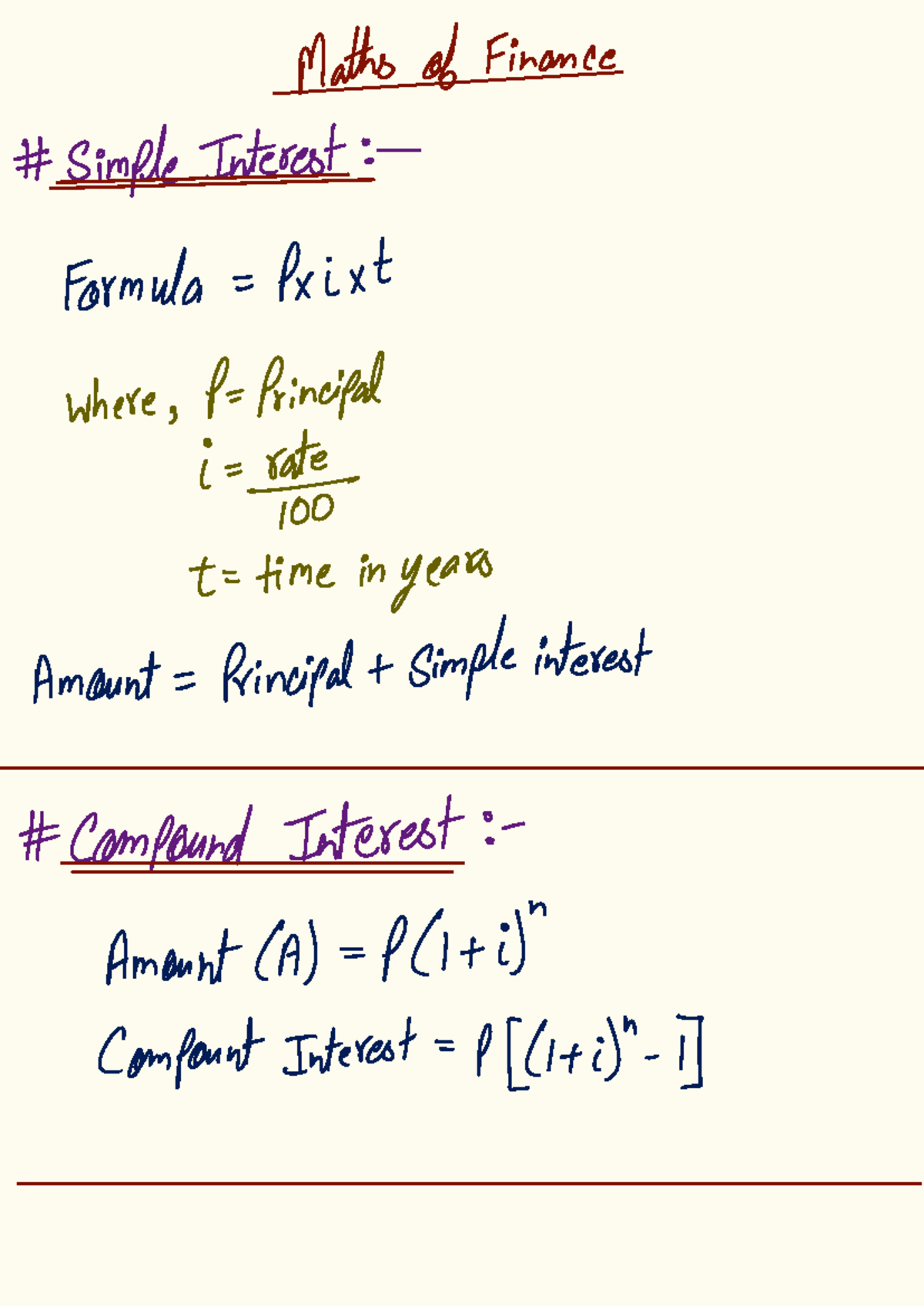 Mathematics of Finance - Maths of Finance Simple Interest Formula Pxixt ...