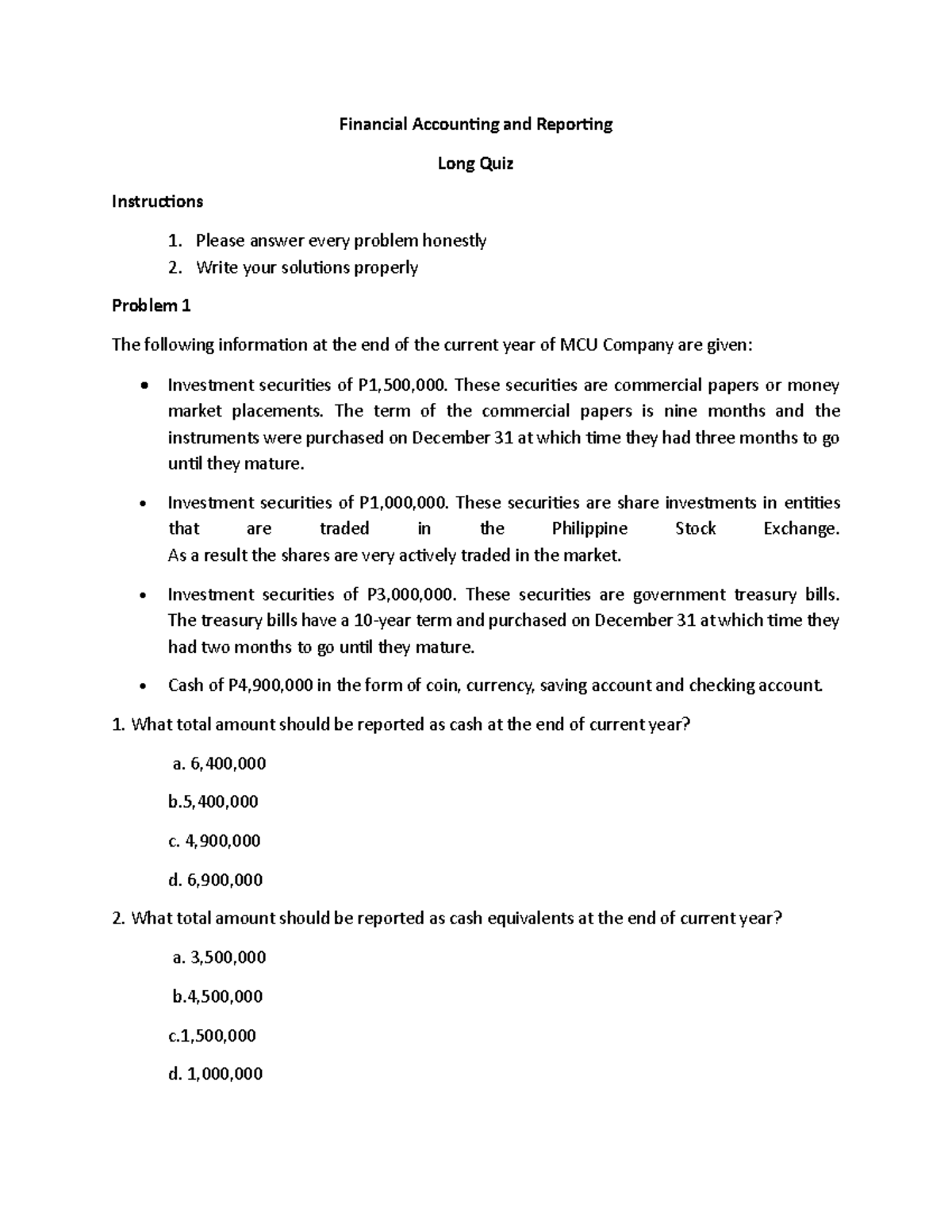 FAR 101 Long Quiz: Financial Accounting & Reporting Insights - Studocu