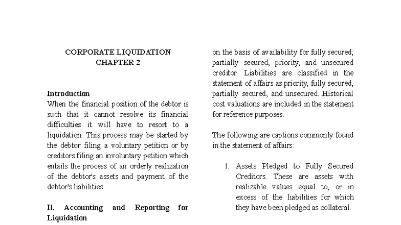 Corporate Liquidation - CORPORATE LIQUIDATION CHAPTER 2 Introduction When the financial position ...