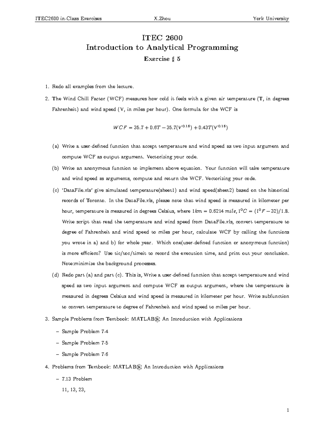ITEC2600 Exercise 5: Wind Chill Factor Calculation and Analysis - Studocu