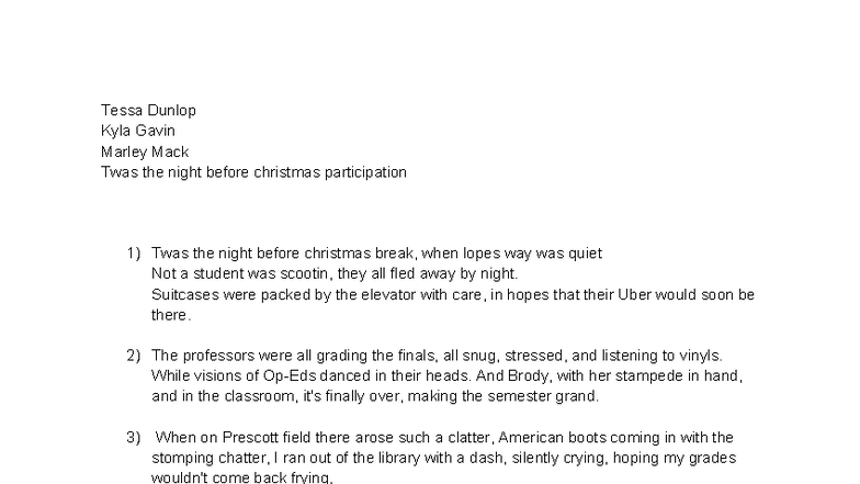 ENG 101 Extra Credit Poem: Twas the Night Before Christmas - Studocu
