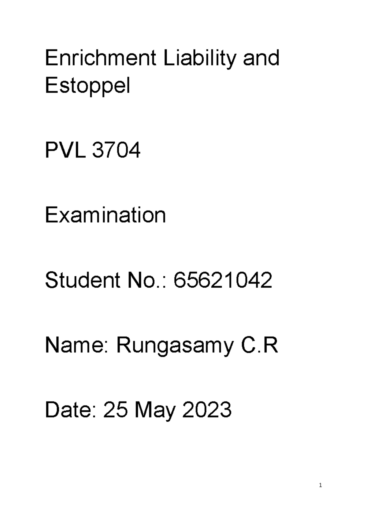 Enrichment Liability and Estoppel PVL 3704 Exam Notes - Studocu