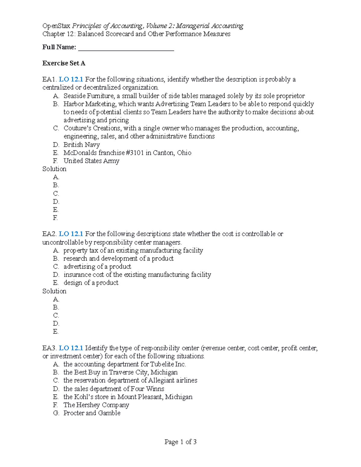 Managerial Accounting Chapter 12 Exercise Set A Overview - Studocu