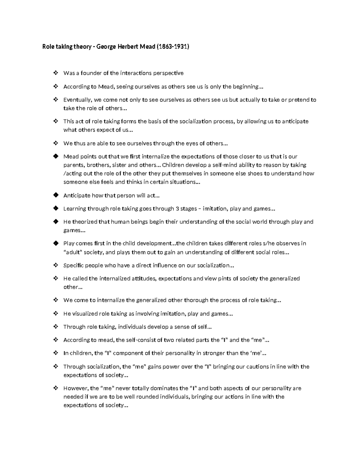 Notes on Sociological Theory (EDU 101) - Role Taking & Structural ...