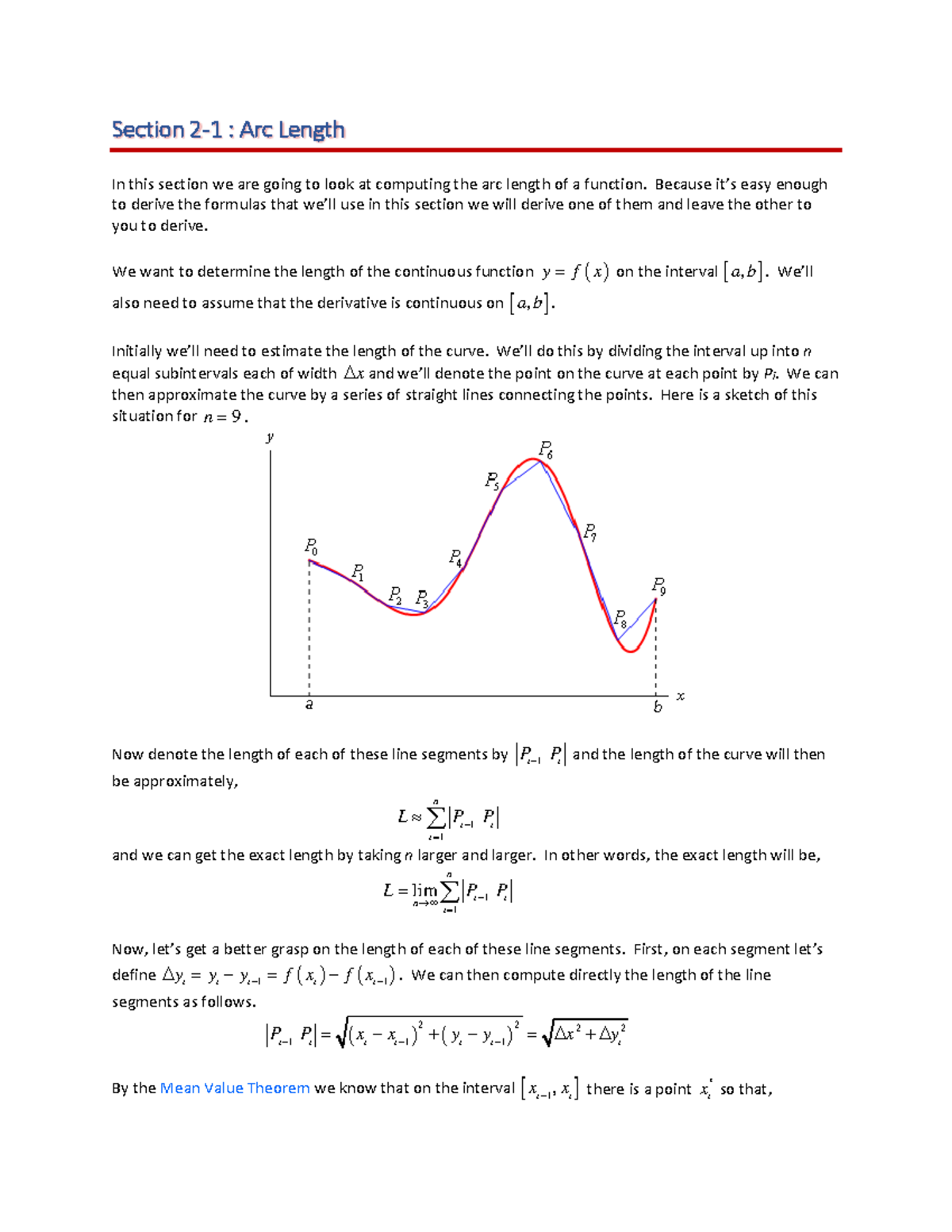 Calc II - Arc Length Lecture Notes 9: Key Formulas & Examples - Studocu