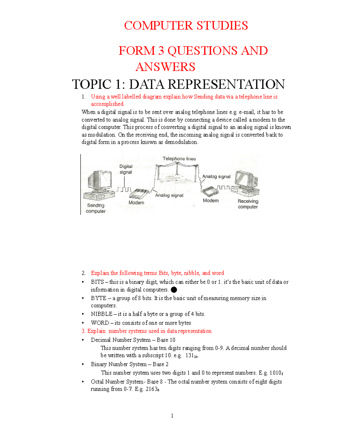 F3 COMPUTER STUDIES: DATA REPRESENTATION & PROCESSING Q&A - Studocu