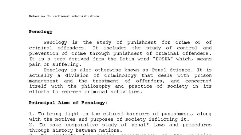 CORR 101: Notes on Correctional Administration and Penology - Studocu