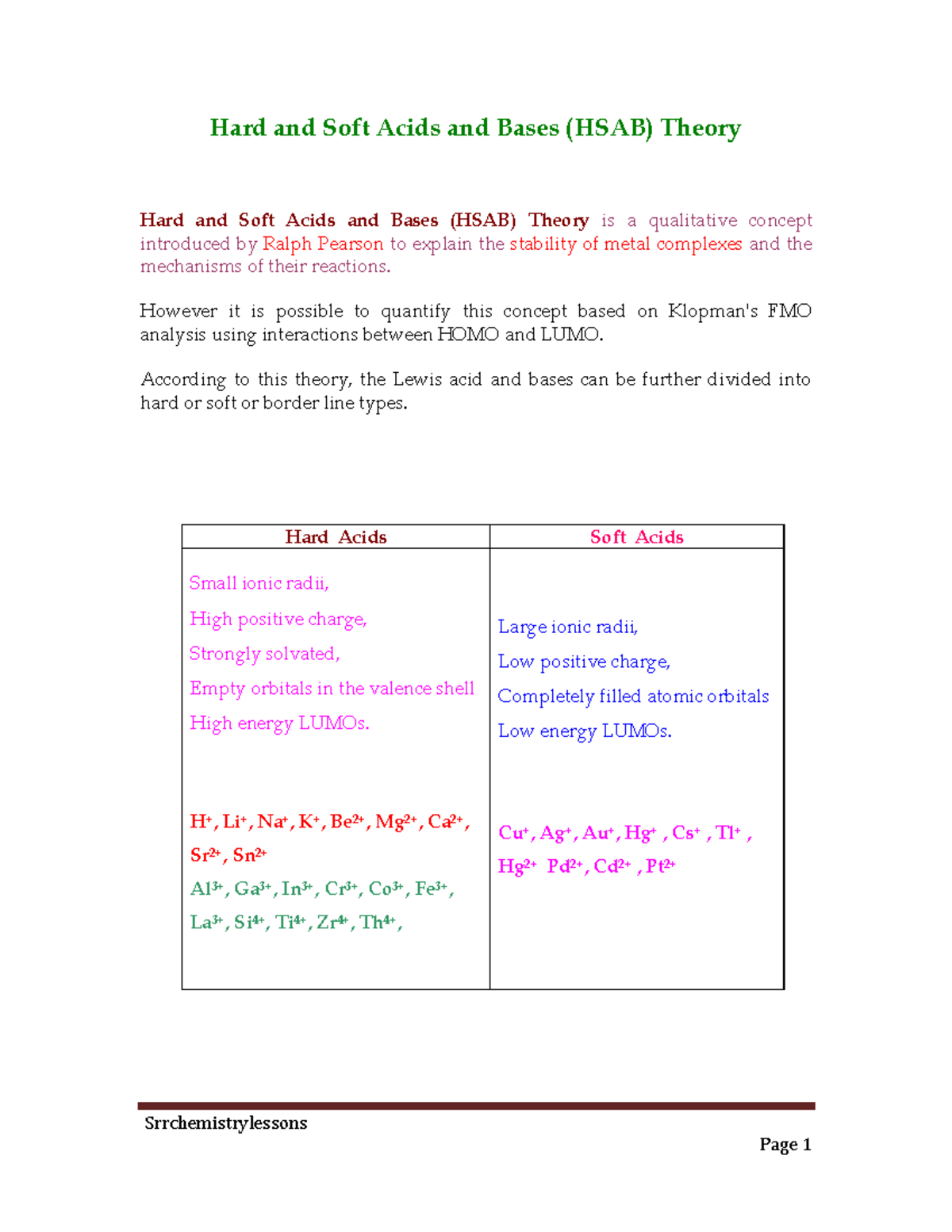 Dr. Chinonso Favour - Srrchemistrylessons Hard and Soft Acids and Bases (HSAB) Theory Hard and ...