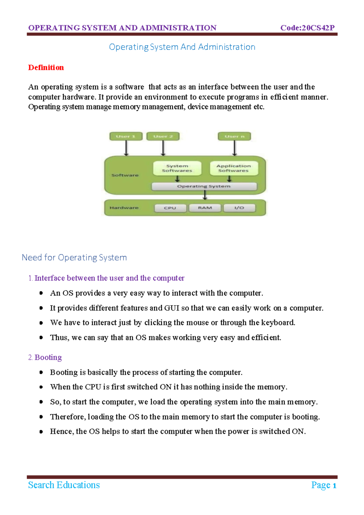 Operating System and Administration Overview - 20CS42P - Studocu