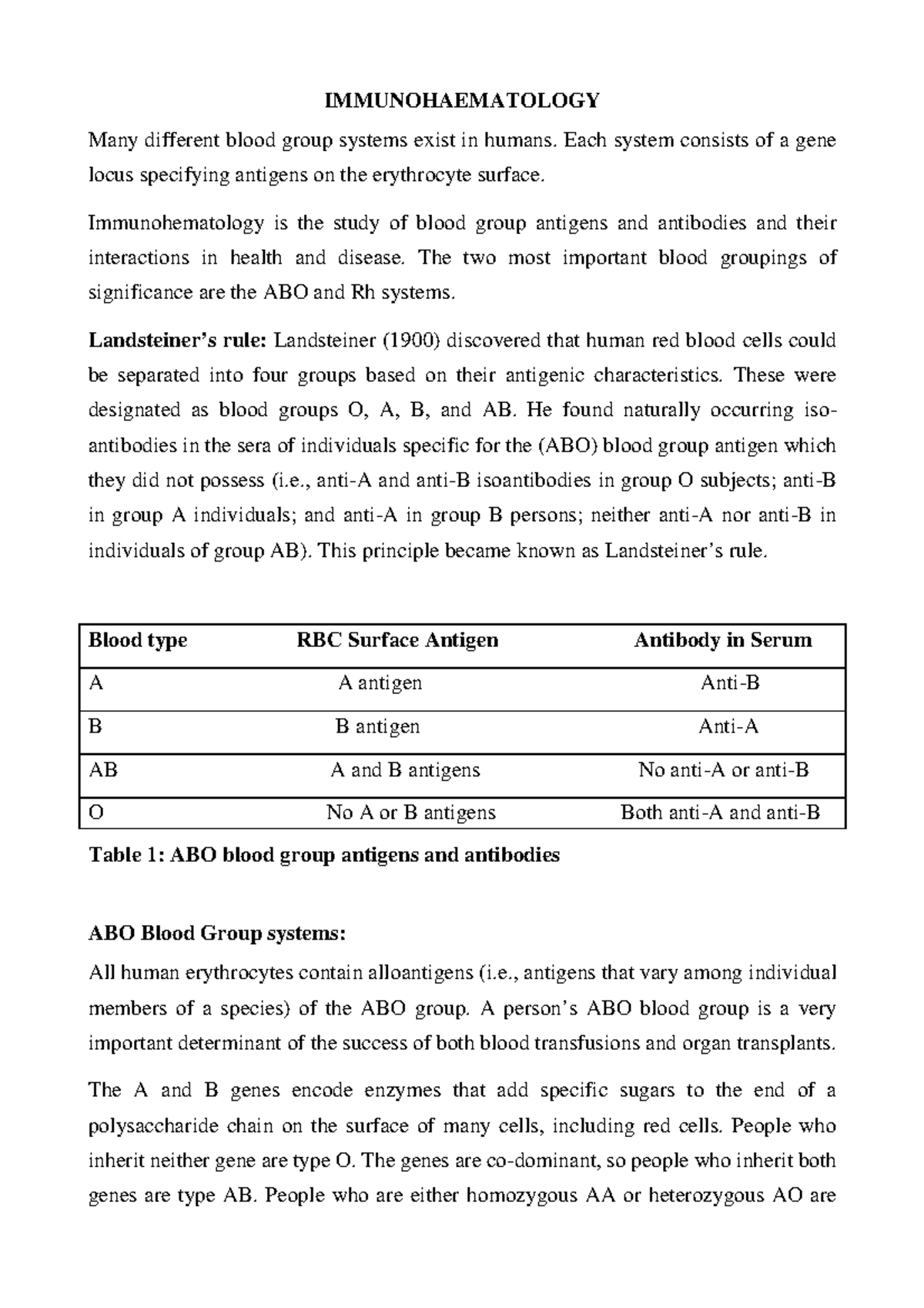 Immunohaematology - Comprehensive Study Notes on Blood Groups ...