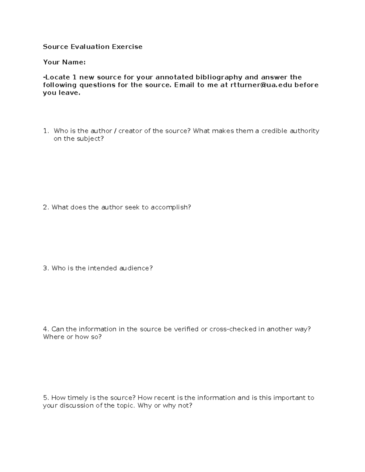 Source Evaluation Worksheet 2 - Source Evaluation Exercise Your Name ...