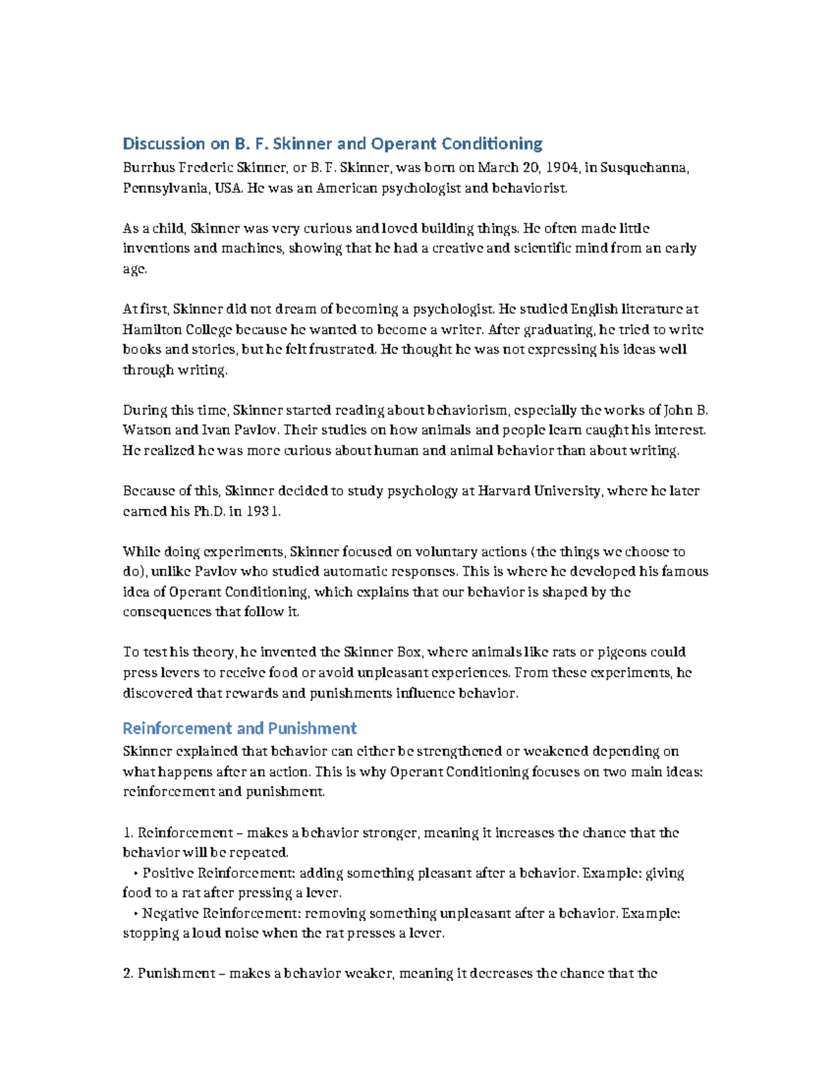 BF Skinner and Operant Conditioning: A Comprehensive Overview - Studocu