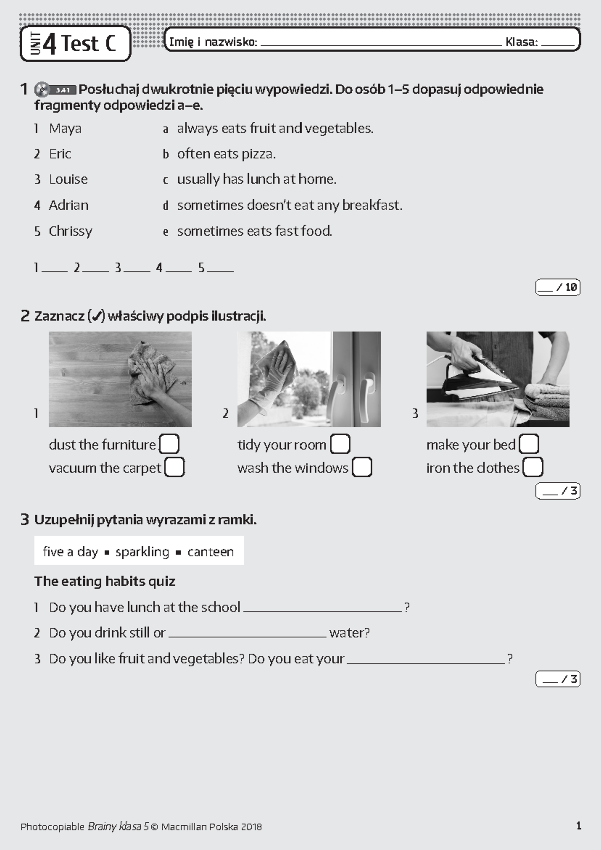 Kl5 Unit Test 4 C Listening And Grammar Exercises Studocu