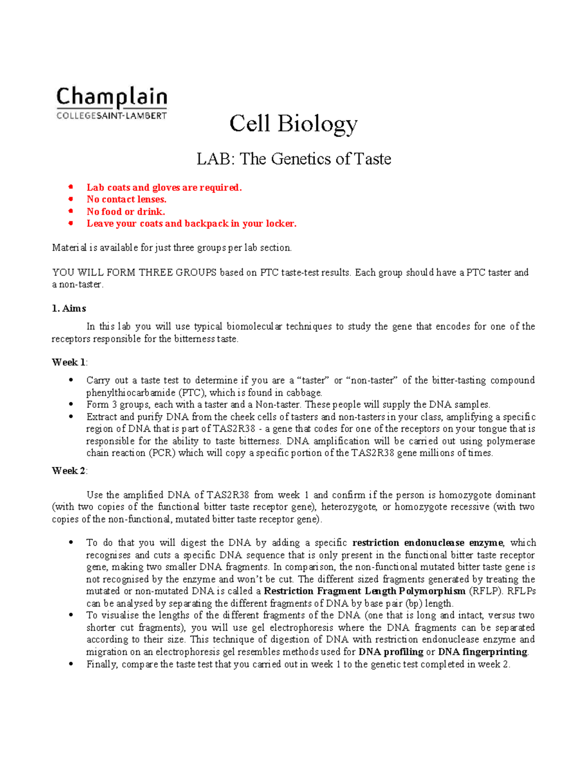 DNA Extraction Lab: Exploring the Genetics of Taste (BIO 101) - Studocu