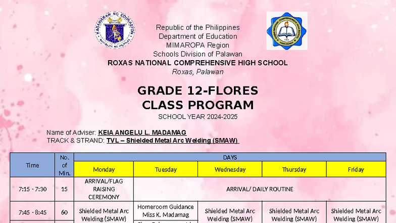 SHS G12 Class Program 2nd Sem DO Final - SMAW Track - Studocu