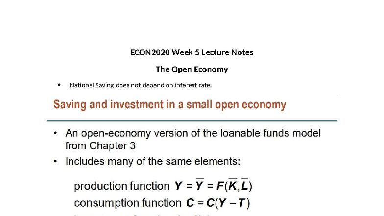 ECON2020 Week 5 Lecture Notes - ECON2020 - ECON2020 Week 5 Lecture ...