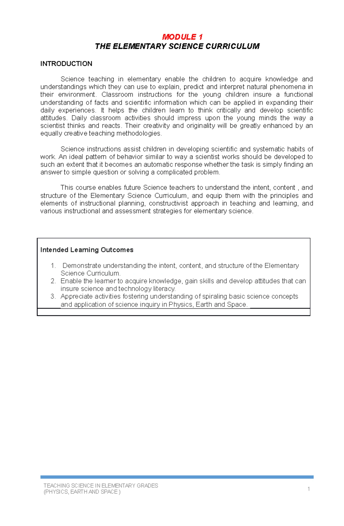 Module 3 and 4 Sci 102 Teaching Science in Elem Grades Physics Earth ...