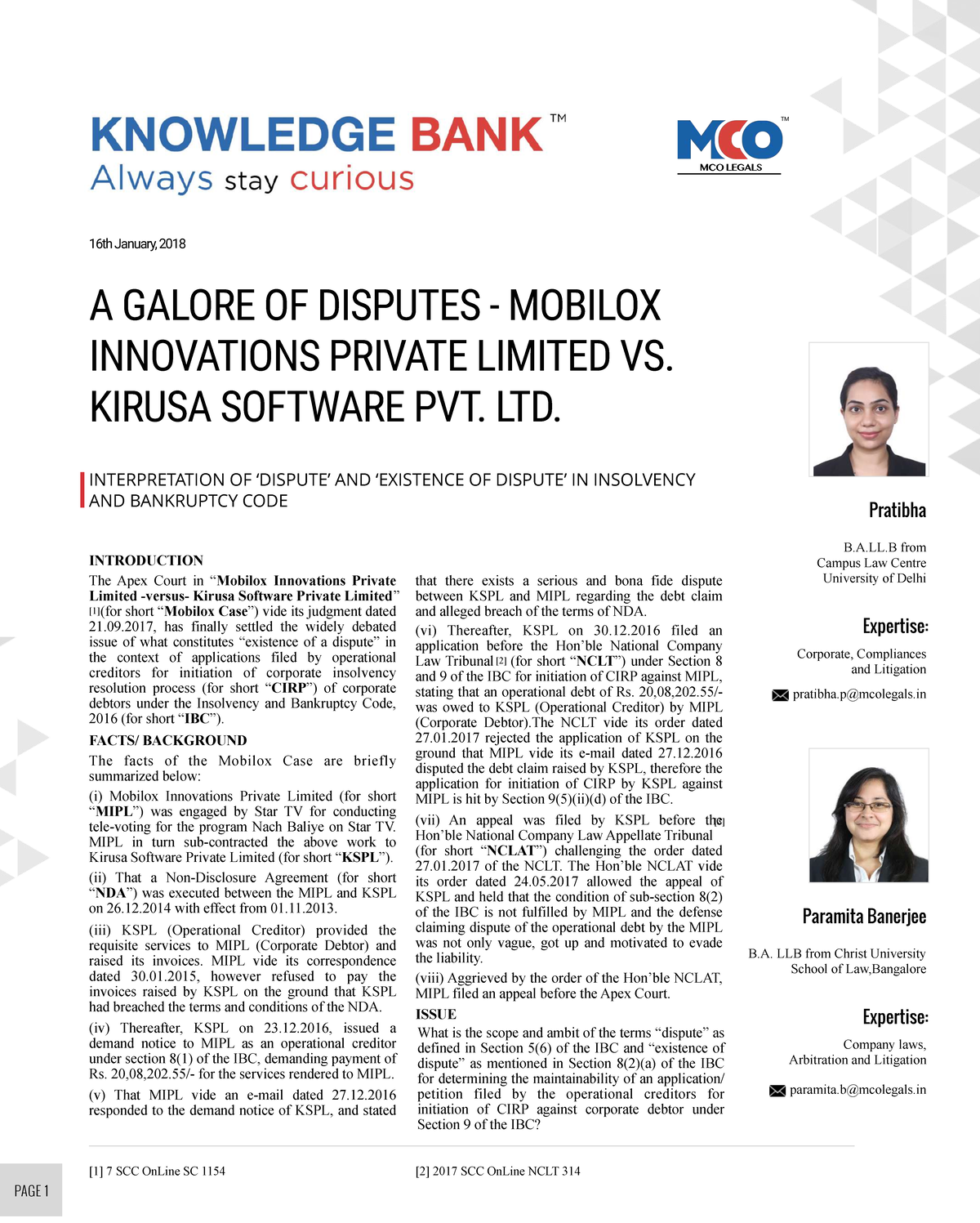 A Galore of Disputes - Mobilox Innovations Private Limited vs. Kirusa ...