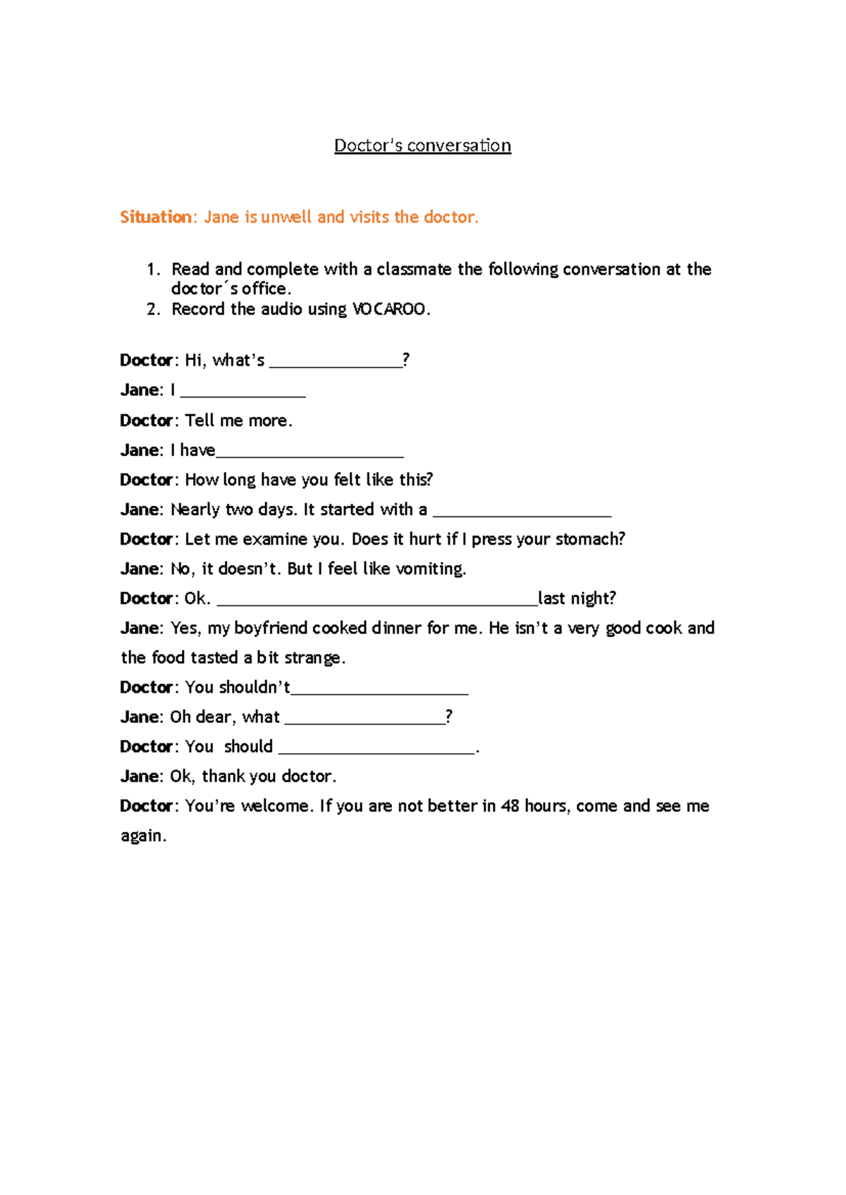 At the doctors office - conversacion - Doctor’s conversation Situation ...